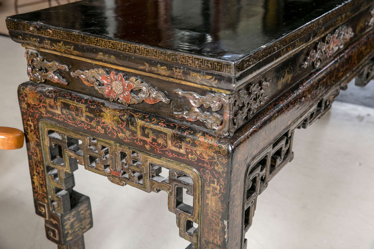 Antique Chinese Black Lacquer Console Table at 1stDibs