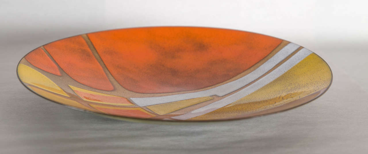 Mid-Century Signed Hand-Painted Enamel Copper Plate at 1stDibs | enamel ...