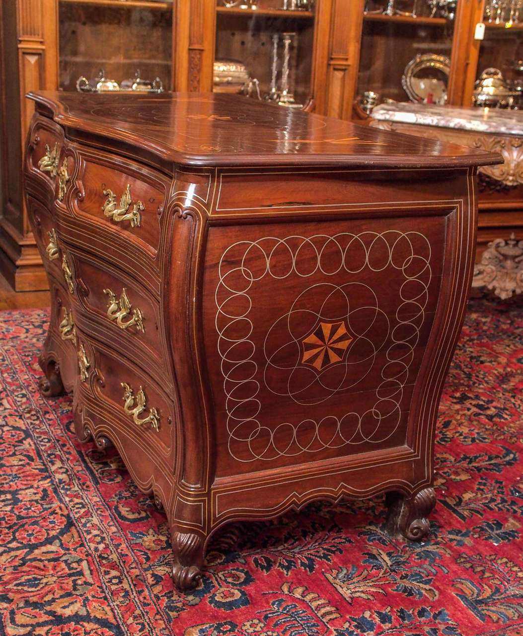 Antique French Provincial Walnut Bombe Chest with Metal Inlay, circa ...
