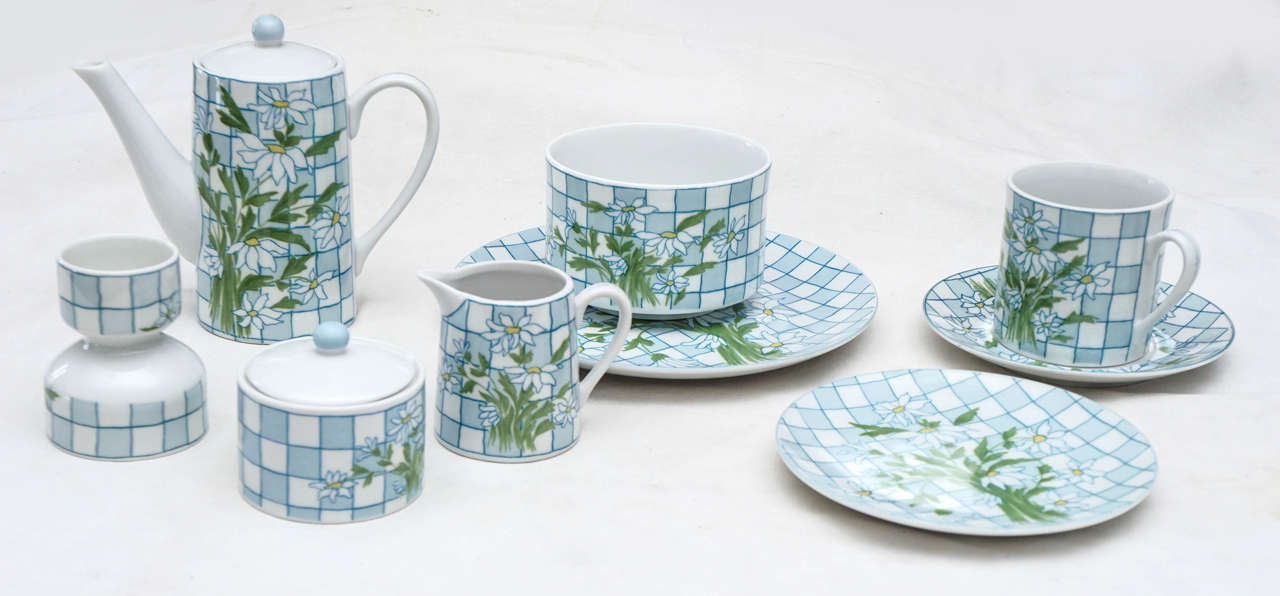 Daisies and Checkerboard Decorated Porcelain Breakfast Set For Sale at ...
