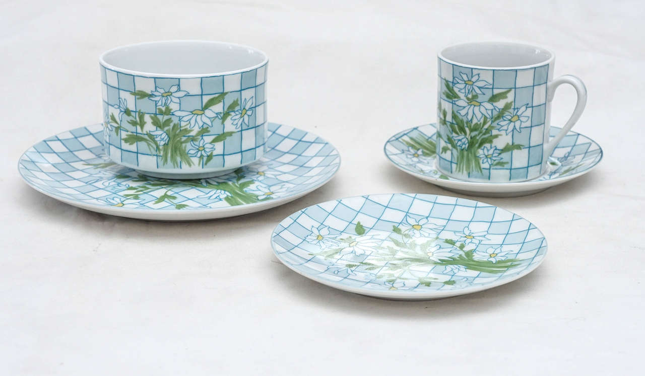 Daisies and Checkerboard Decorated Porcelain Breakfast Set For Sale at ...