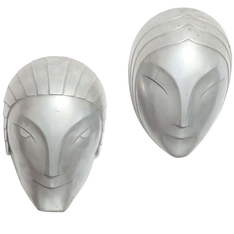 Rare pair of Art Deco Sculpture Masks by Walter Kantack at 1stDibs