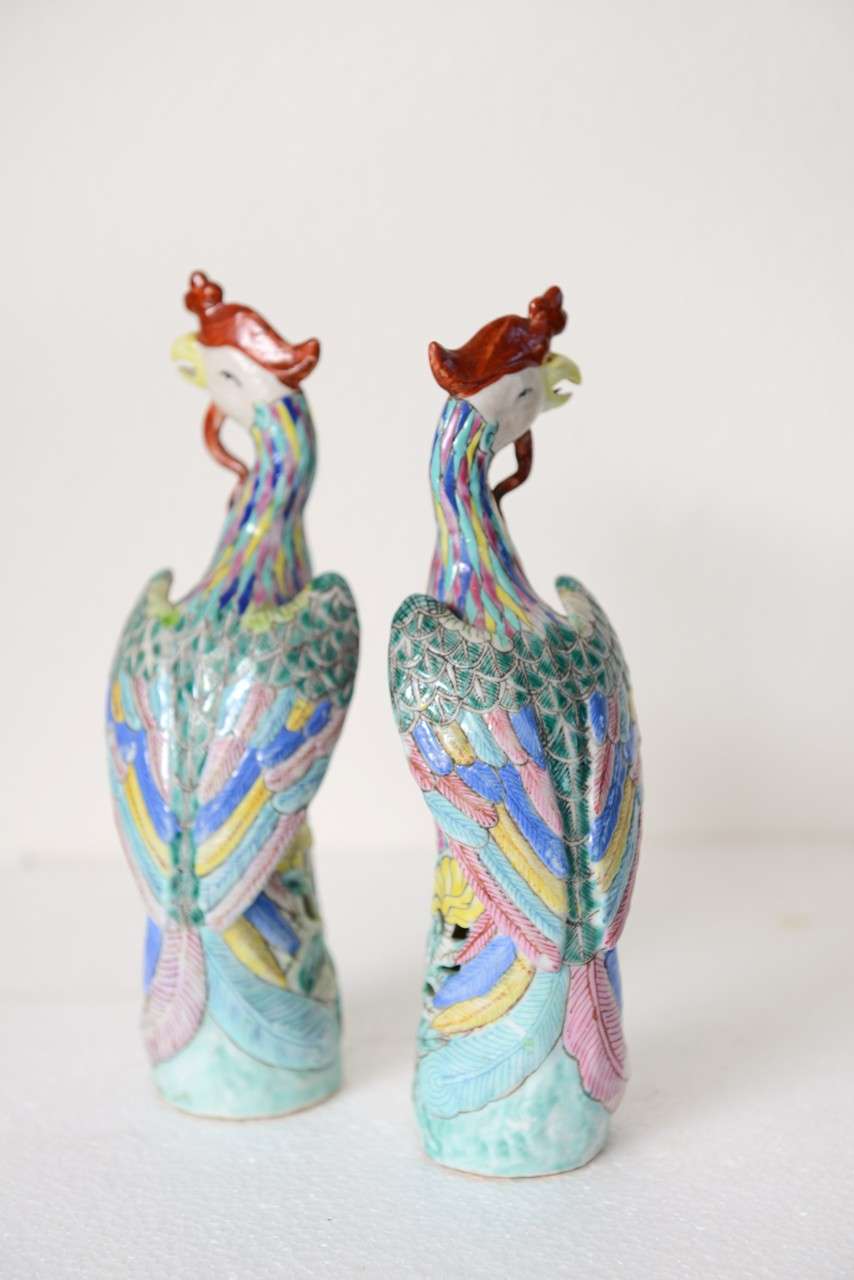 Pair of Chinese Porcelain Phoenix Birds, 8.25"h, 19th Century at 1stDibs