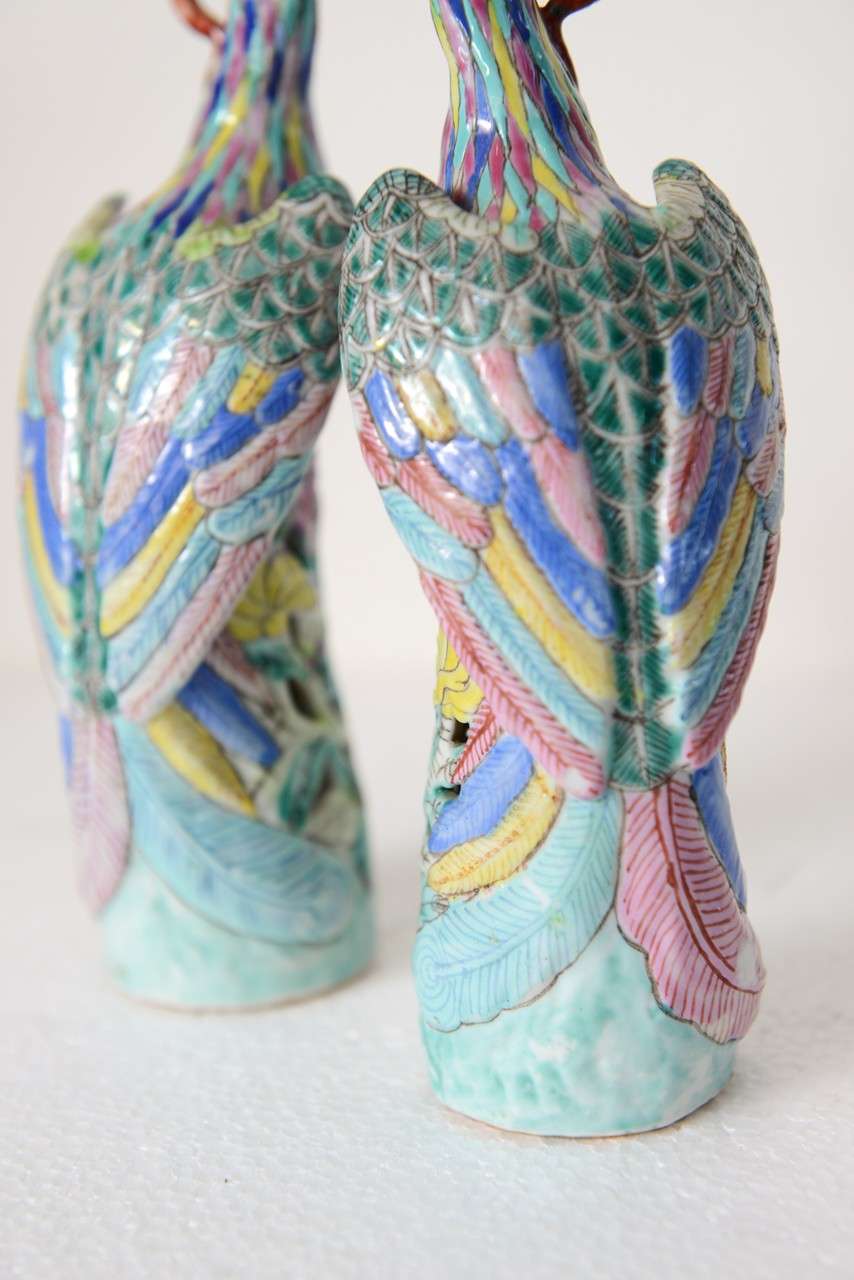 Pair of Chinese Porcelain Phoenix Birds, 8.25"h, 19th Century at 1stDibs