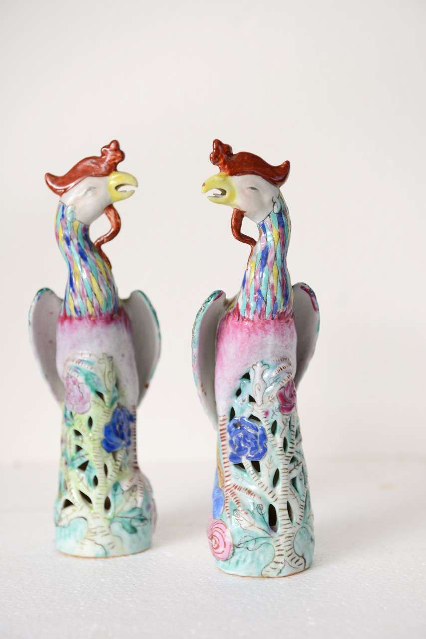 Pair of Chinese Porcelain Phoenix Birds, 8.25"h, 19th Century at 1stDibs