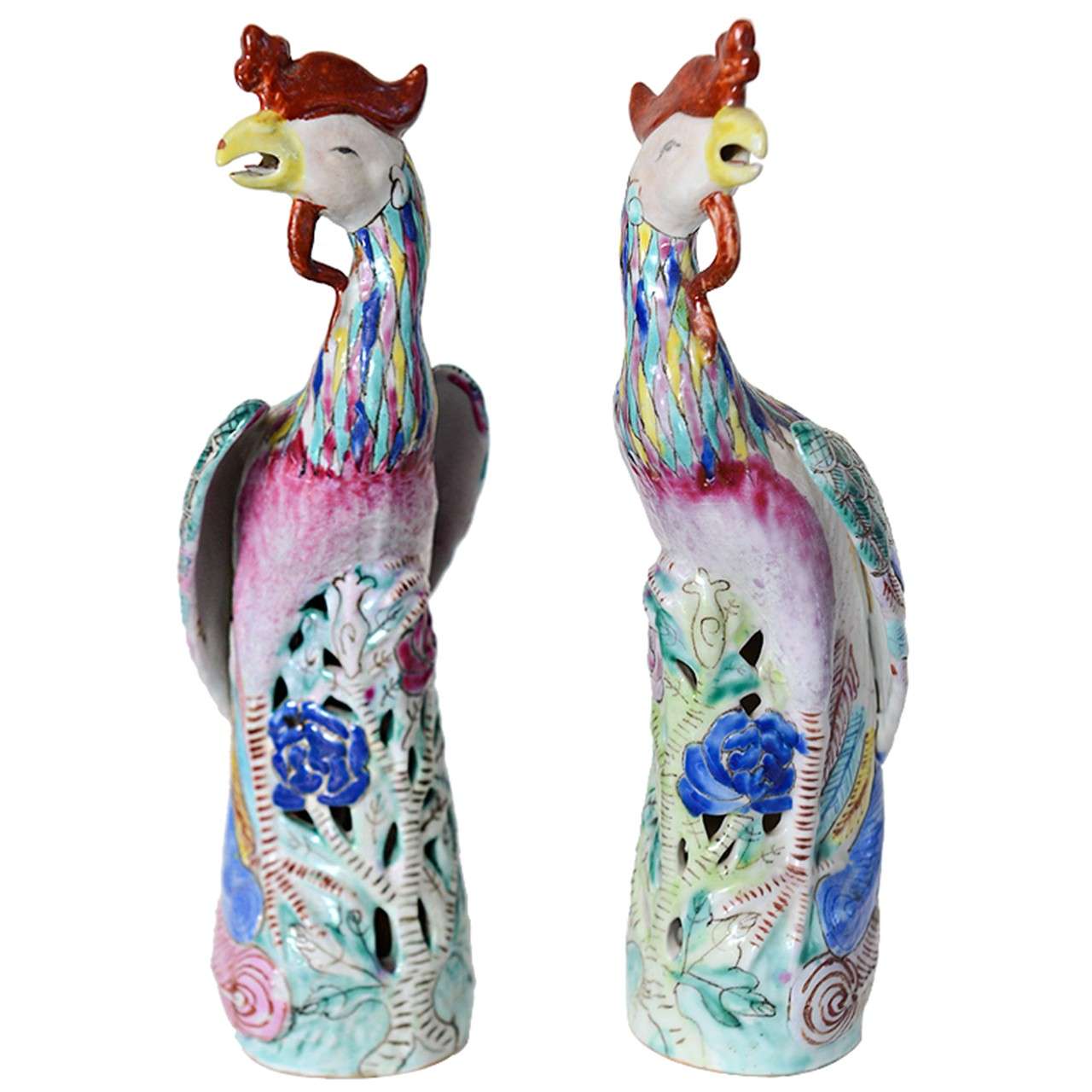 Pair of Chinese Porcelain Phoenix Birds, 8.25"h, 19th Century at 1stDibs