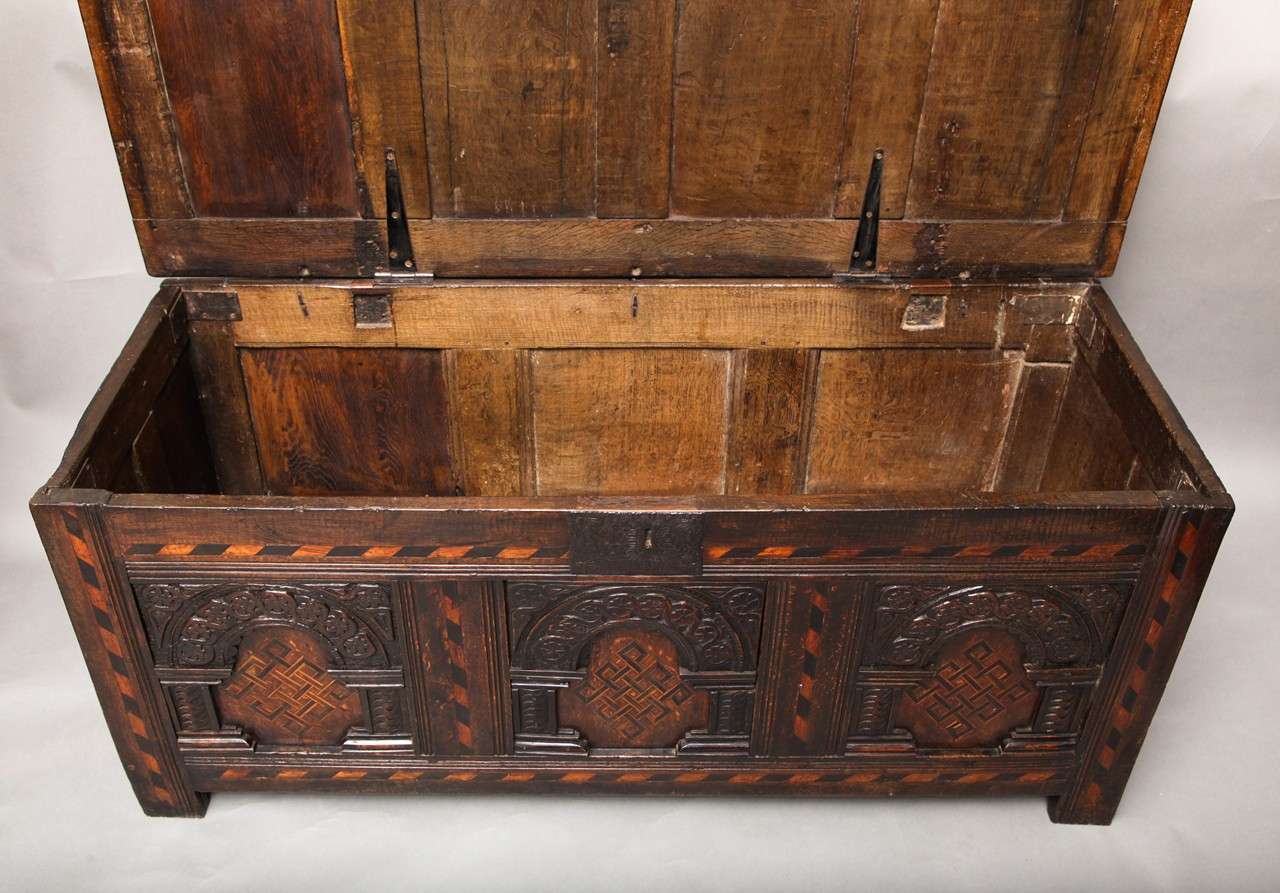 James I Period Inlaid Oak Coffer at 1stDibs