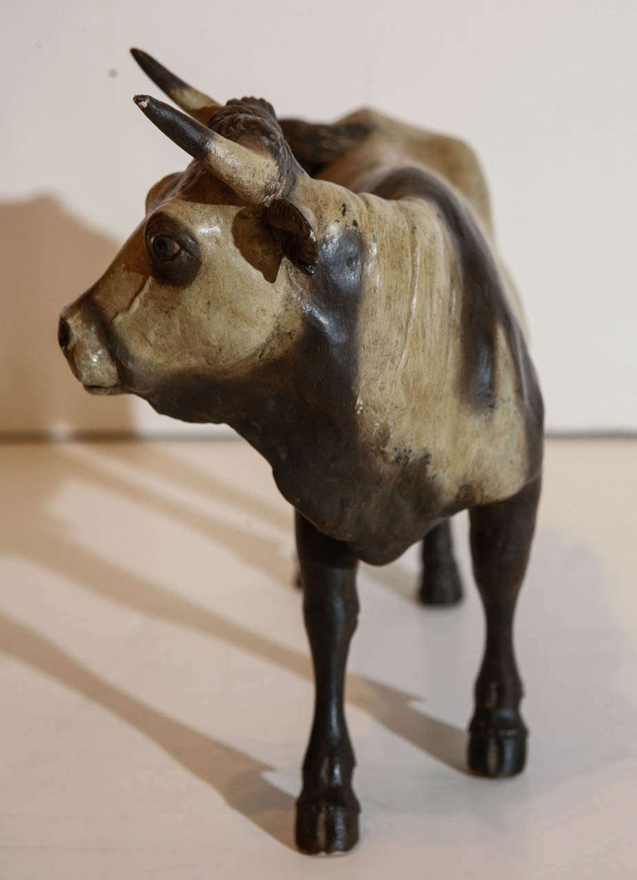 Hand-Painted 19th Century Bull Figurine For Sale at 1stDibs