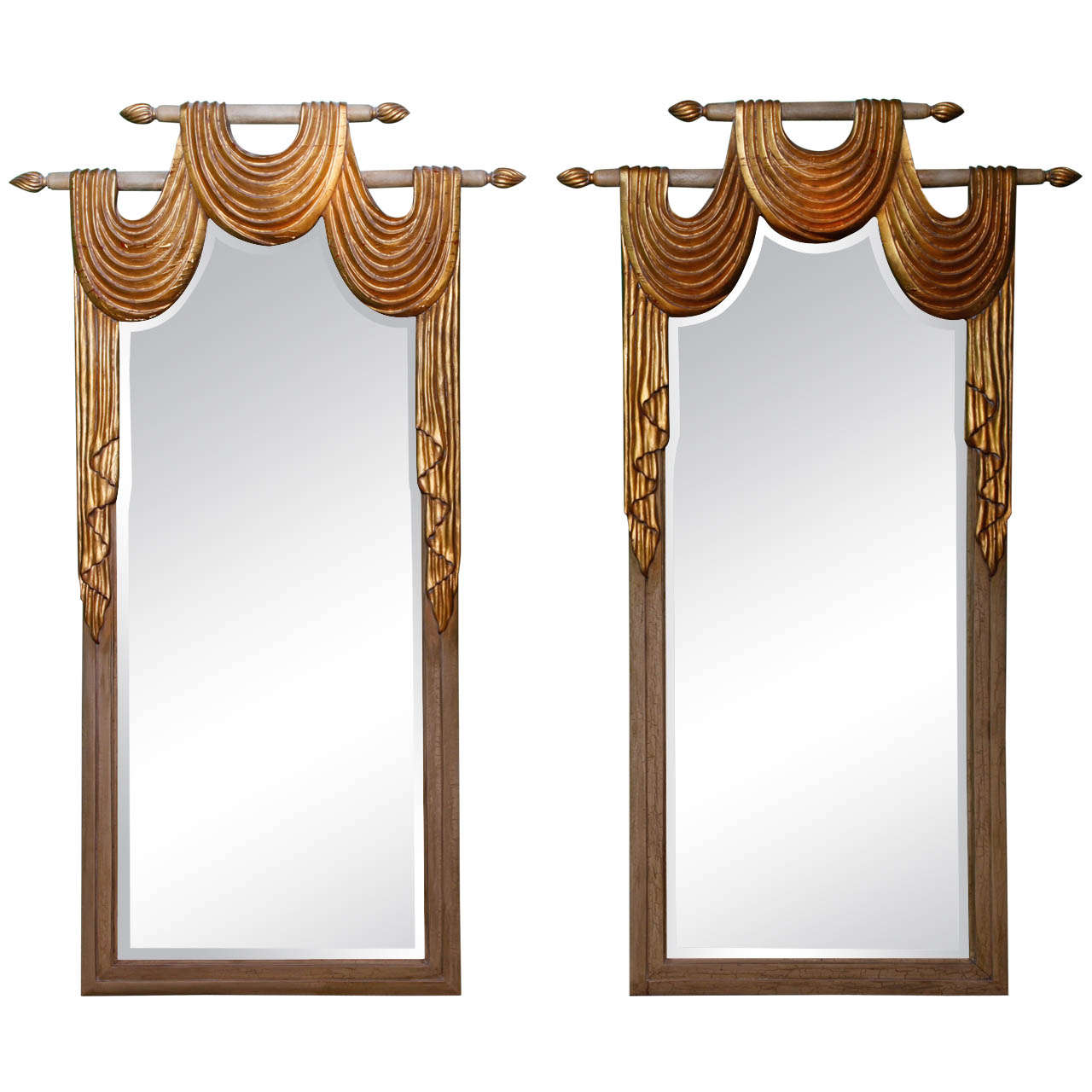 Pair of 1940s Roman Drapery Mirrors at 1stDibs