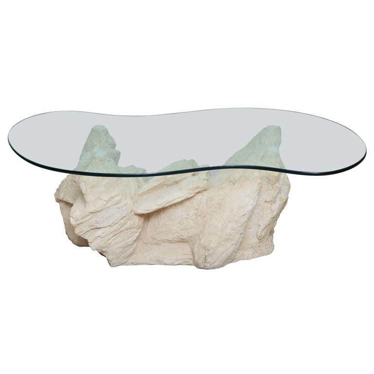 Plaster Faux Rock Coffee Table by Sirmos at 1stDibs | rock glass table ...