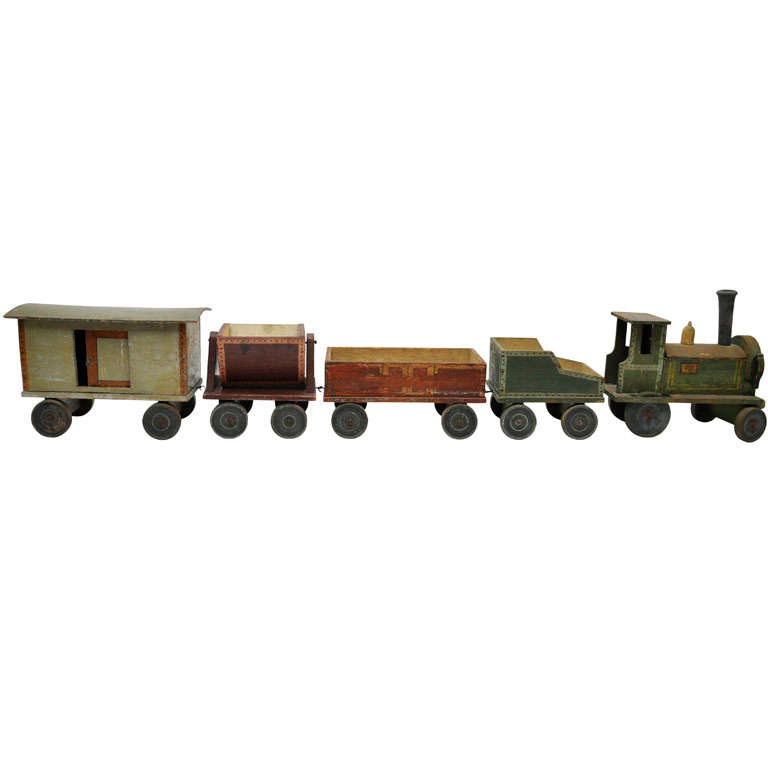 America Folk Art Carved Wood Train at 1stDibs