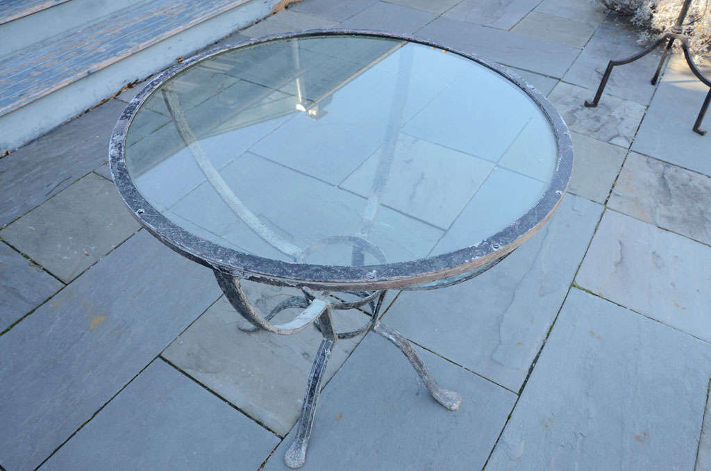 Addison Mizner Iron Table with Glass Top Outdoor Dining For Sale at 1stDibs
