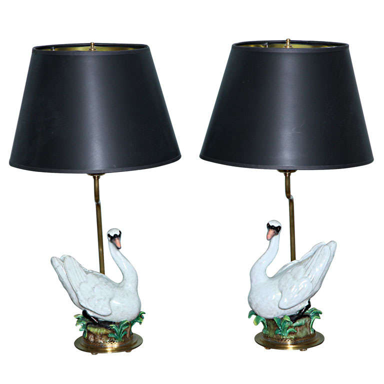 Meissen Porcelain Swan Lamps For Sale at 1stDibs