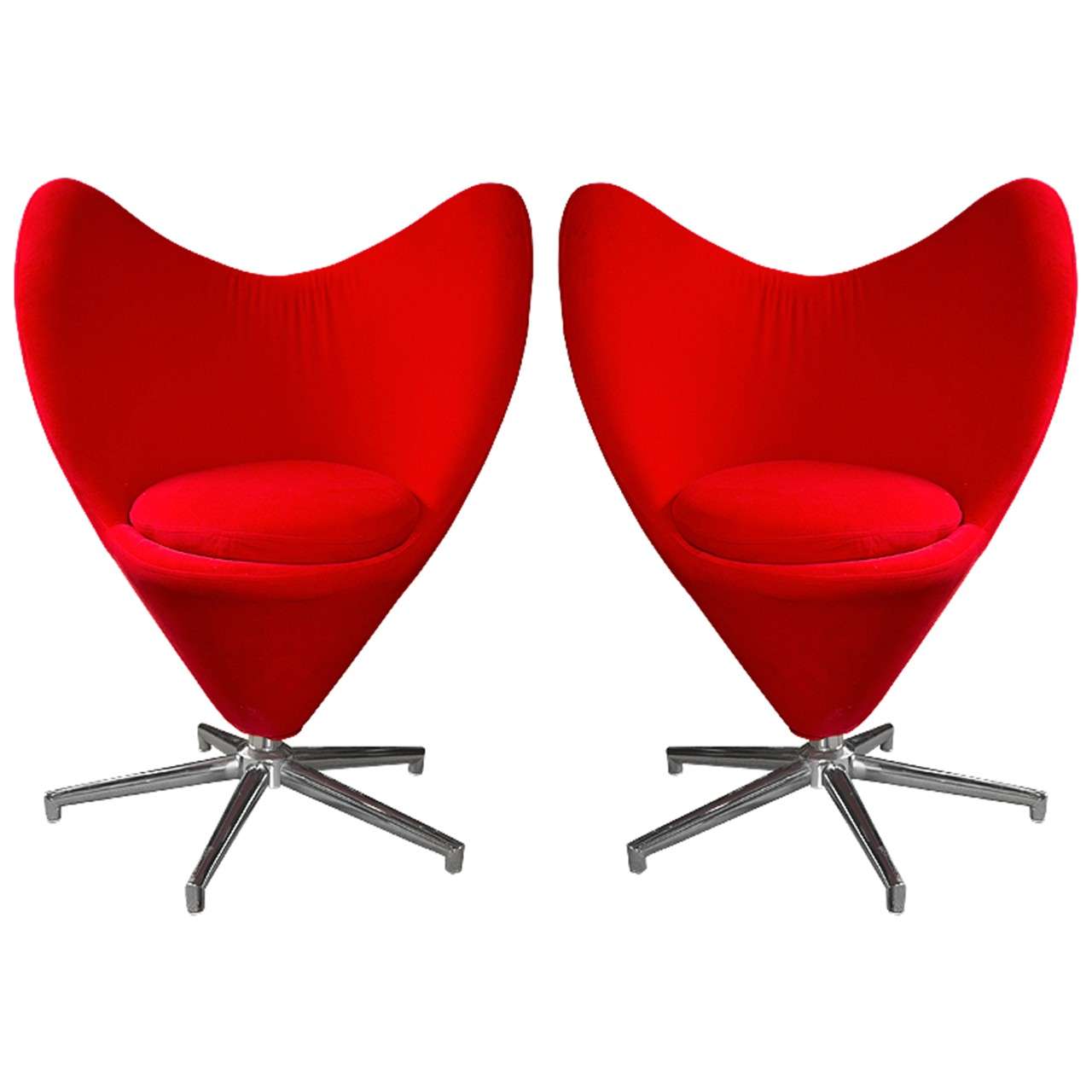 Pair of Mid-Century Red Lip Swivel Chairs with Chrome Bases at 1stDibs