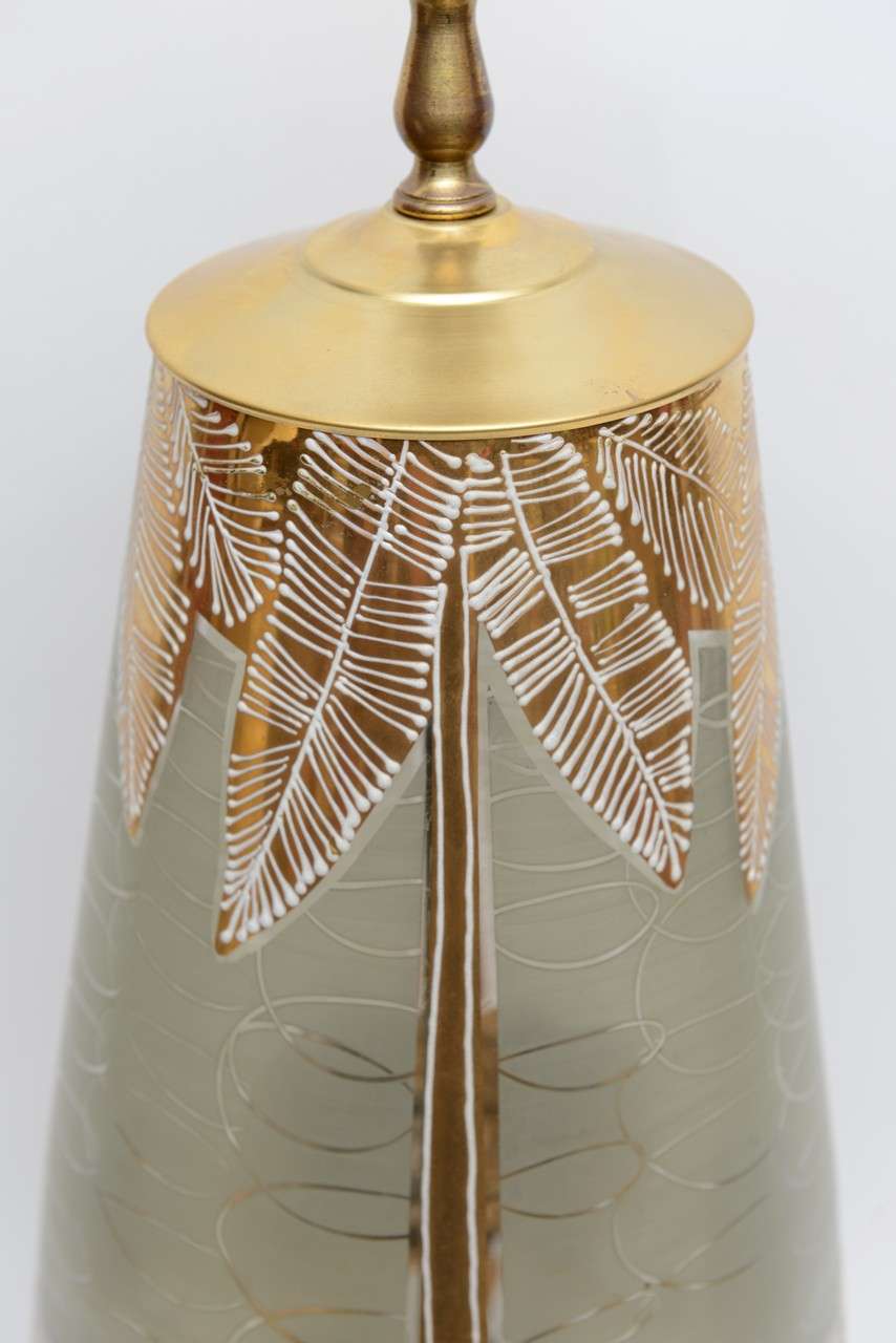 Fun Waylande Gregory Style Gilt Elephants Glass Table Lamp at 1stDibs