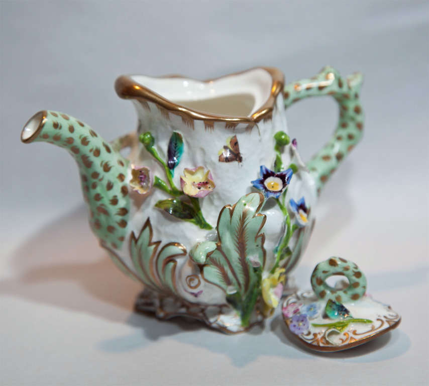 Coalbrookdale Miniature Teapot with Applied Flowers and Insects at 1stDibs