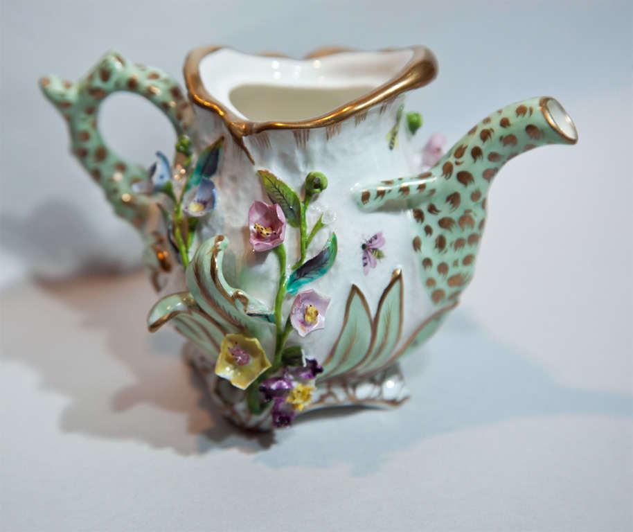 Coalbrookdale Miniature Teapot with Applied Flowers and Insects at 1stDibs