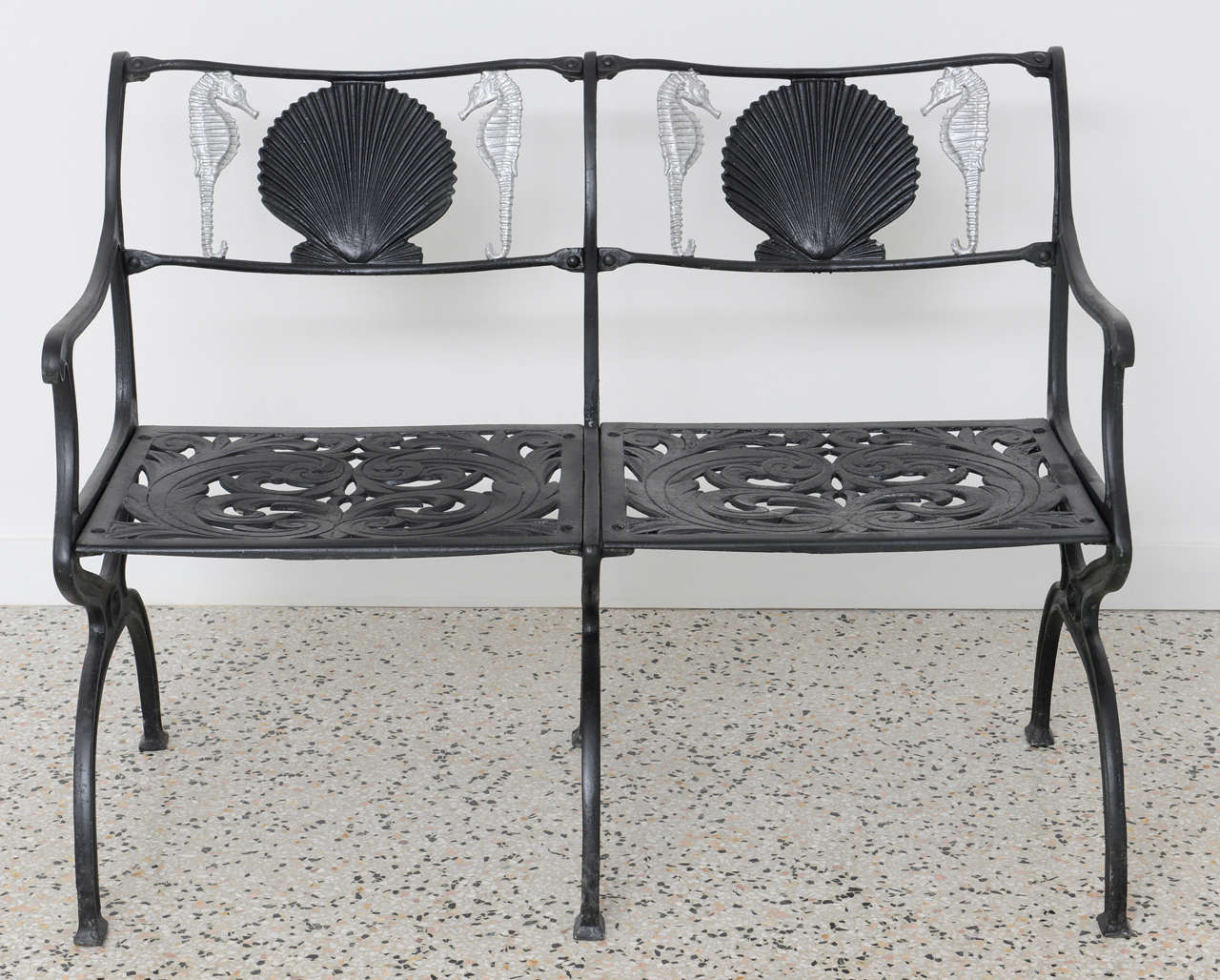 Seahorse and Shell Motif Garden Bench by Molla at 1stDibs