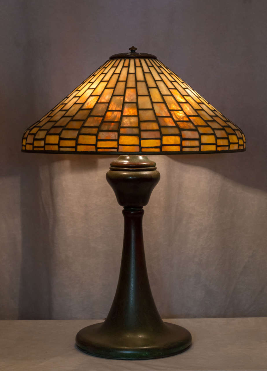 Signed ''Tiffany Studios'' Leaded Glass Geometric Table Lamp at 1stDibs