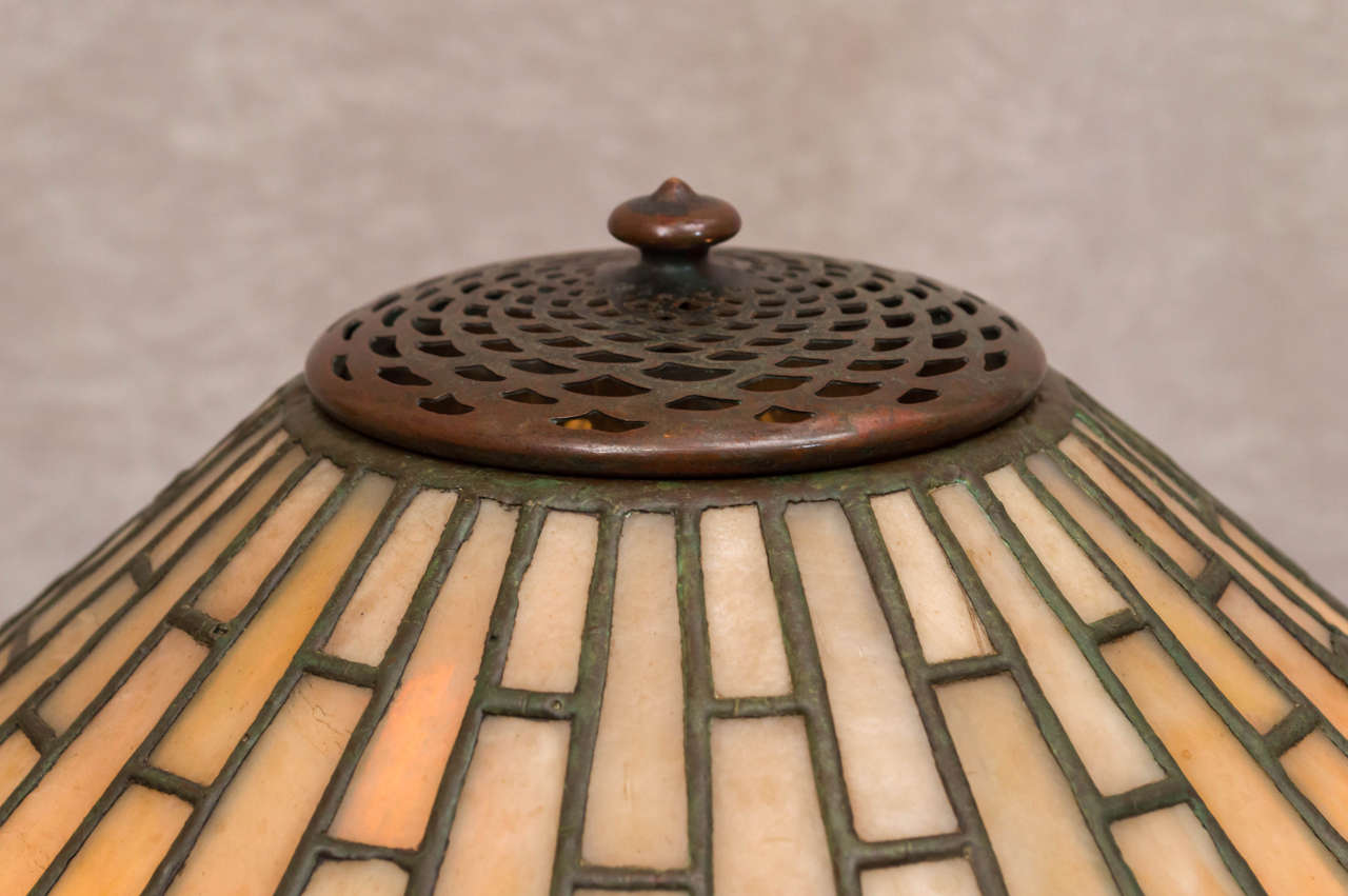 Signed ''Tiffany Studios'' Leaded Glass Geometric Table Lamp at 1stDibs