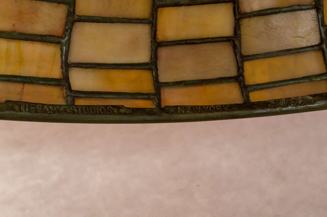 Signed ''Tiffany Studios'' Leaded Glass Geometric Table Lamp at 1stDibs