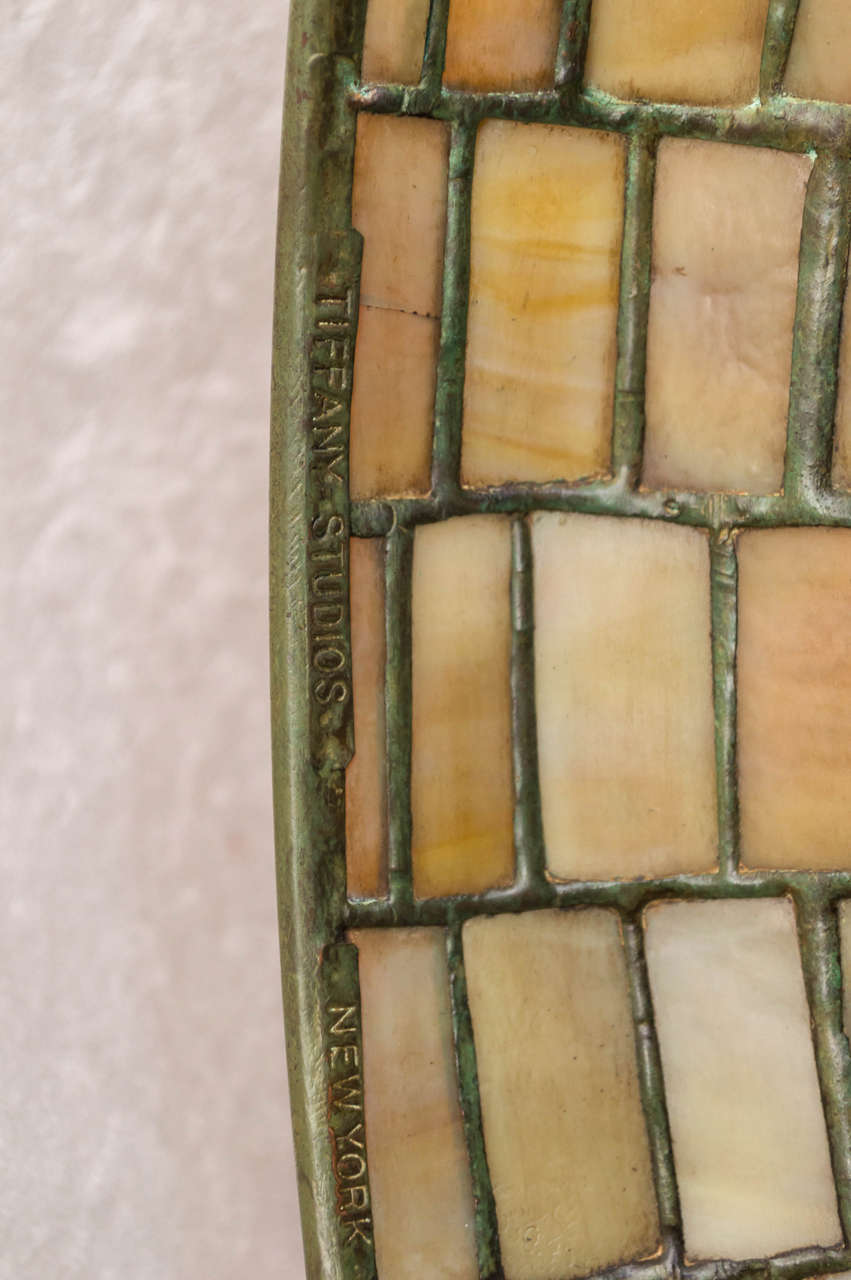 Signed ''Tiffany Studios'' Leaded Glass Geometric Table Lamp at 1stDibs