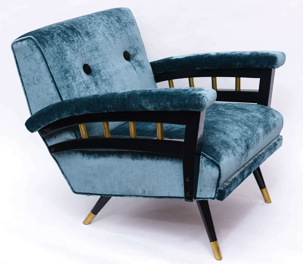 Stunning Mid-Century Blue Velvet and Black Lacquer Rocking Chair at 1stDibs