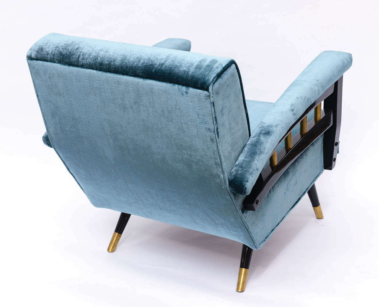 Stunning Mid-Century Blue Velvet and Black Lacquer Rocking Chair at 1stDibs