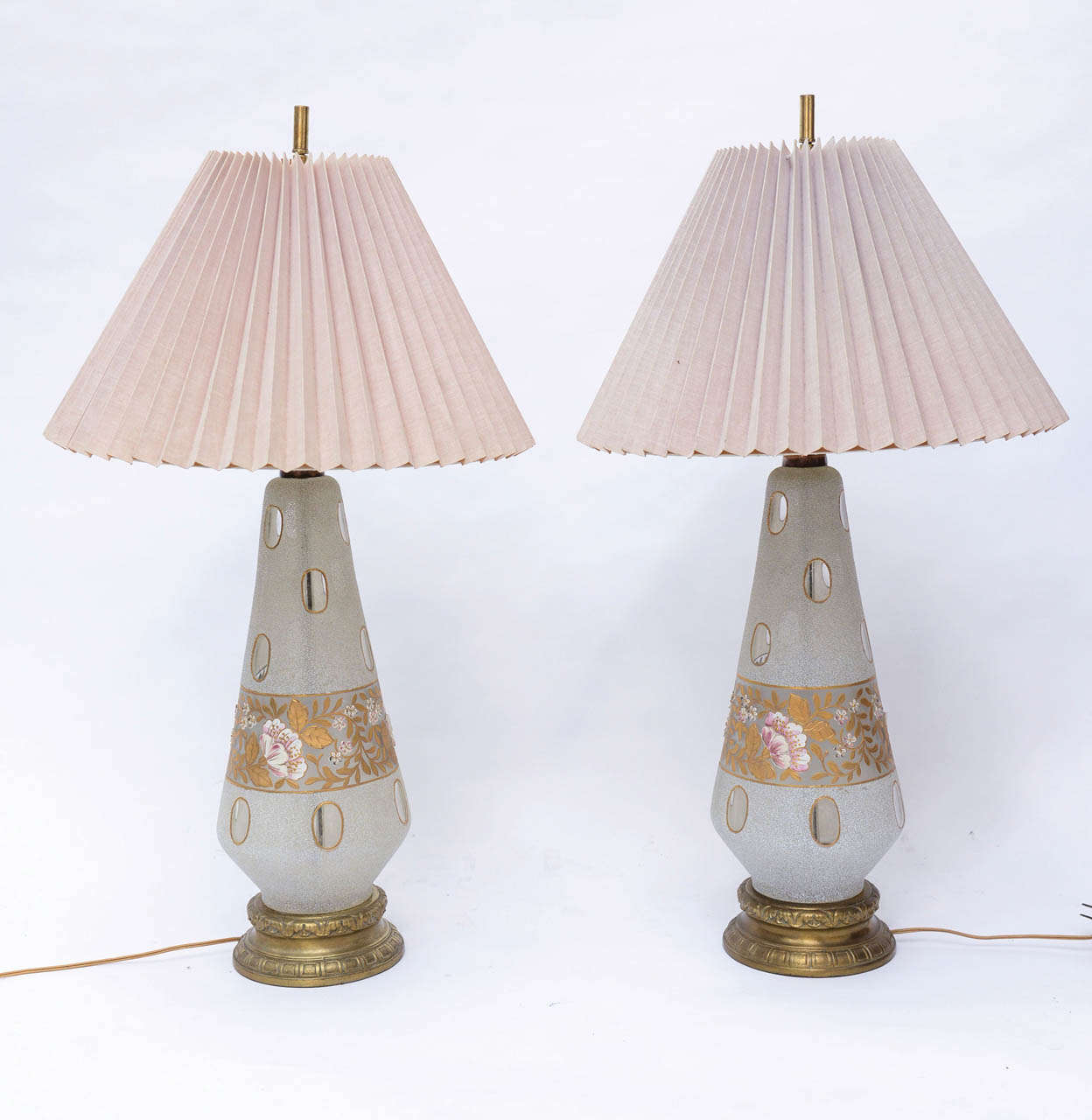 Stunning 1950's Pair of Fenton Coin Dot Frosted Glass Table Lamps For ...