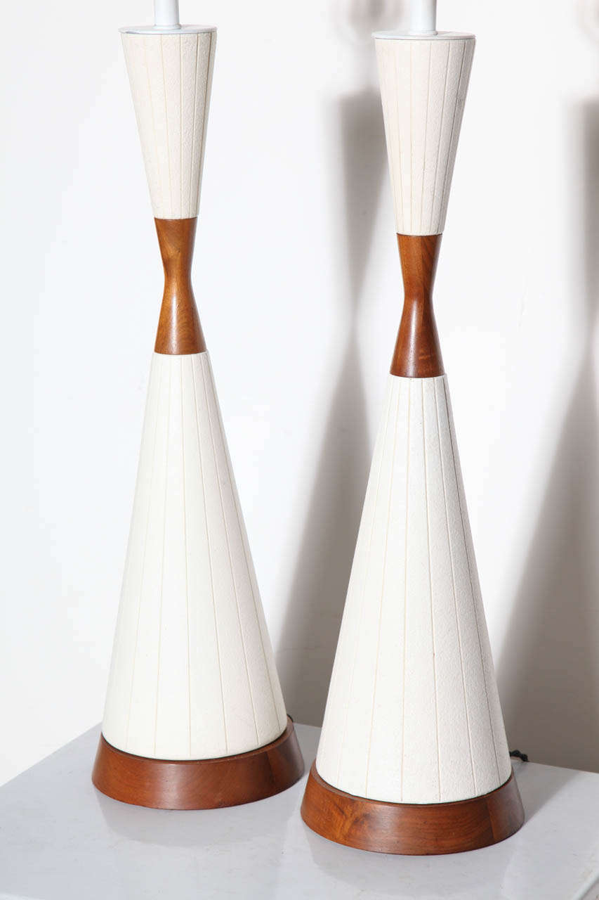 Substantial Pair of White Incised Ceramic "Hourglass" Table Lamps ...