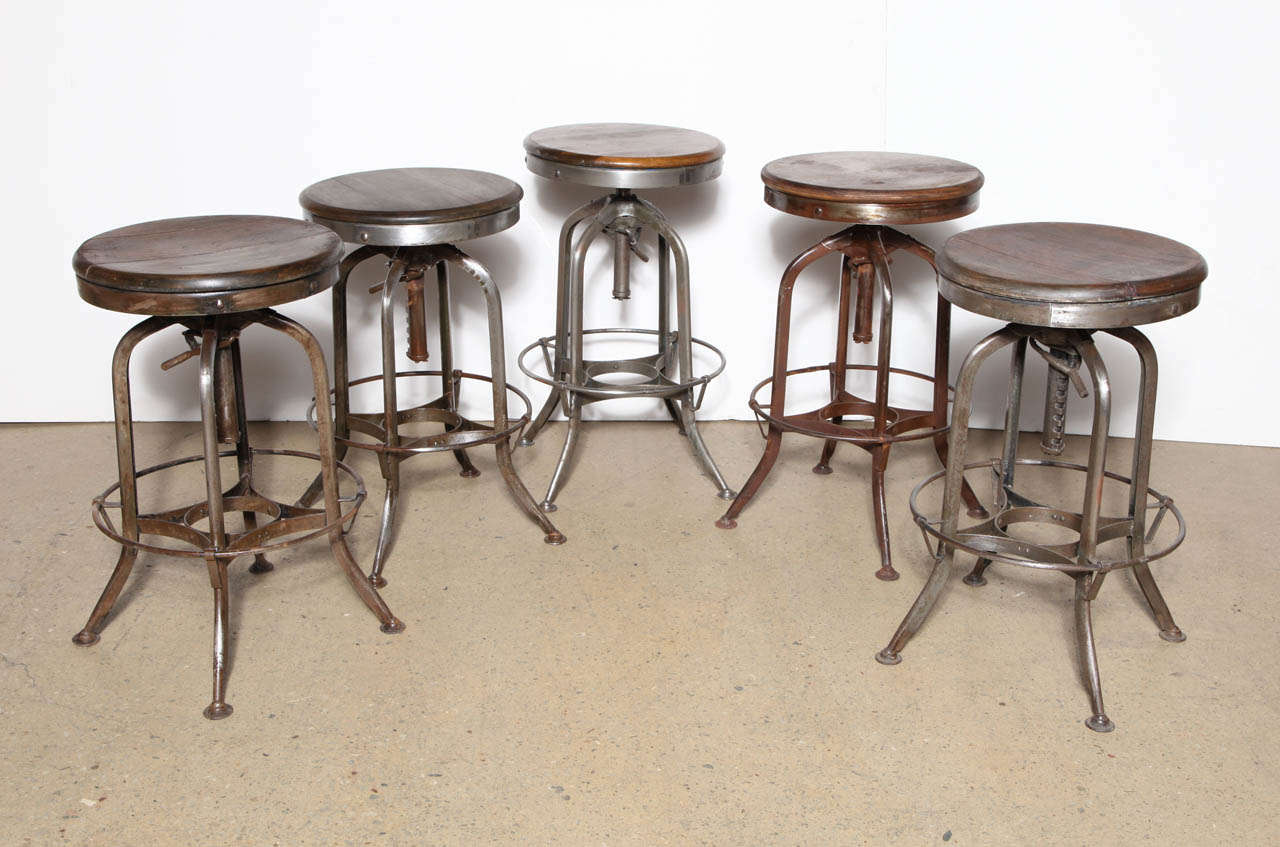 5 adjustable vintage Toledo Stools at 1stDibs