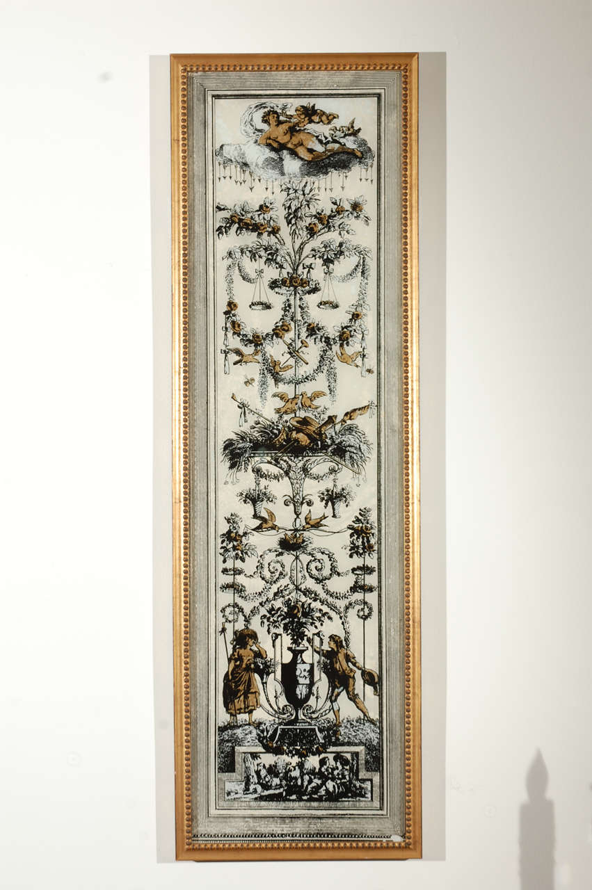Antique French Eglomise Panel on Glass For Sale at 1stDibs