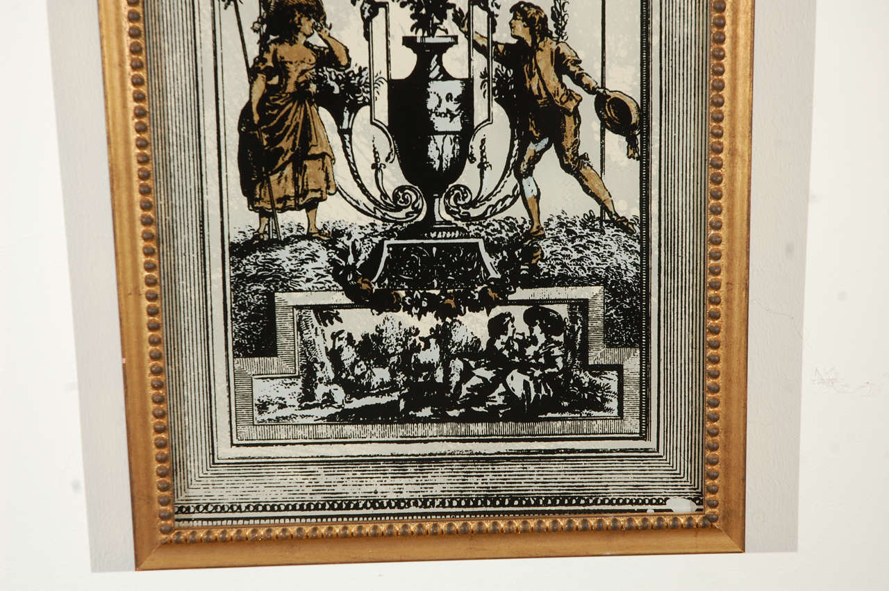 Antique French Eglomise Panel on Glass For Sale at 1stDibs