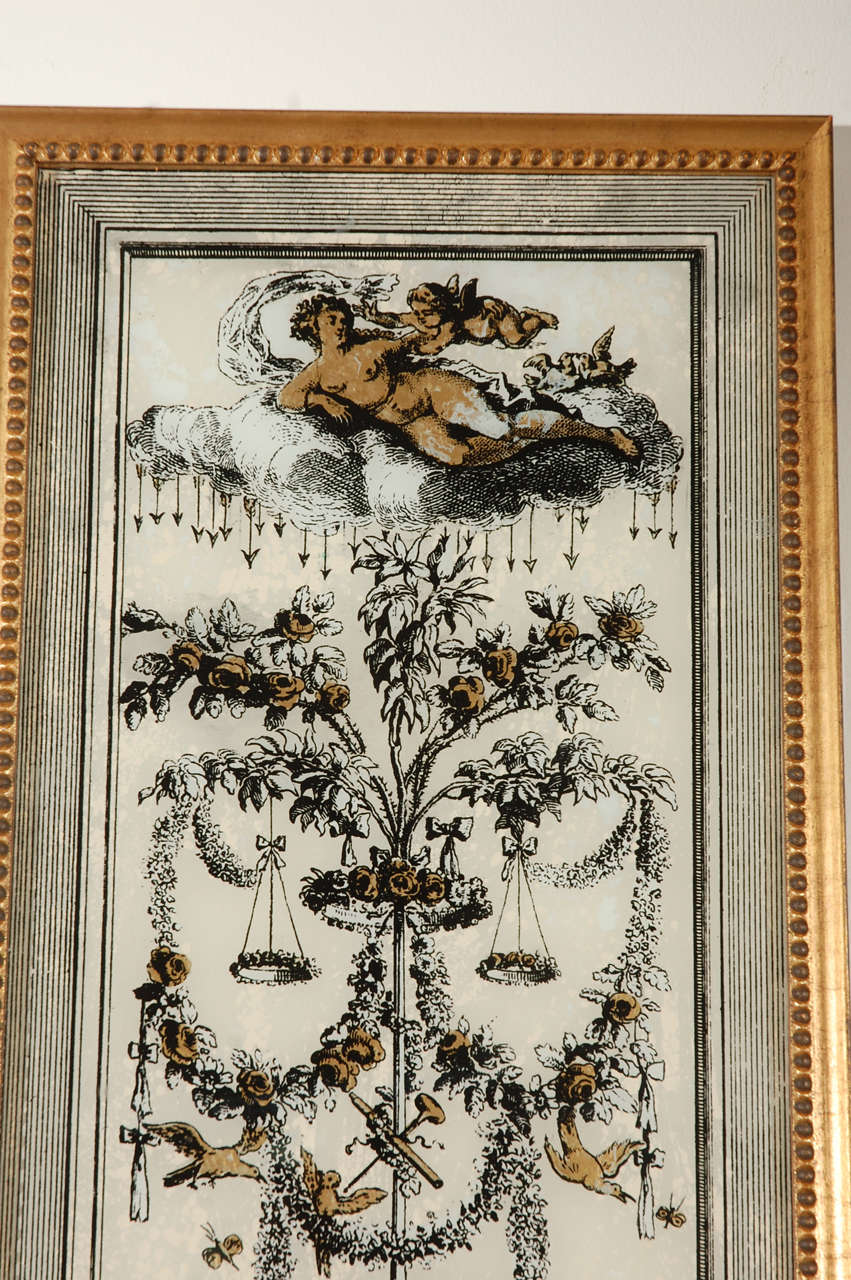 Antique French Eglomise Panel on Glass For Sale at 1stDibs