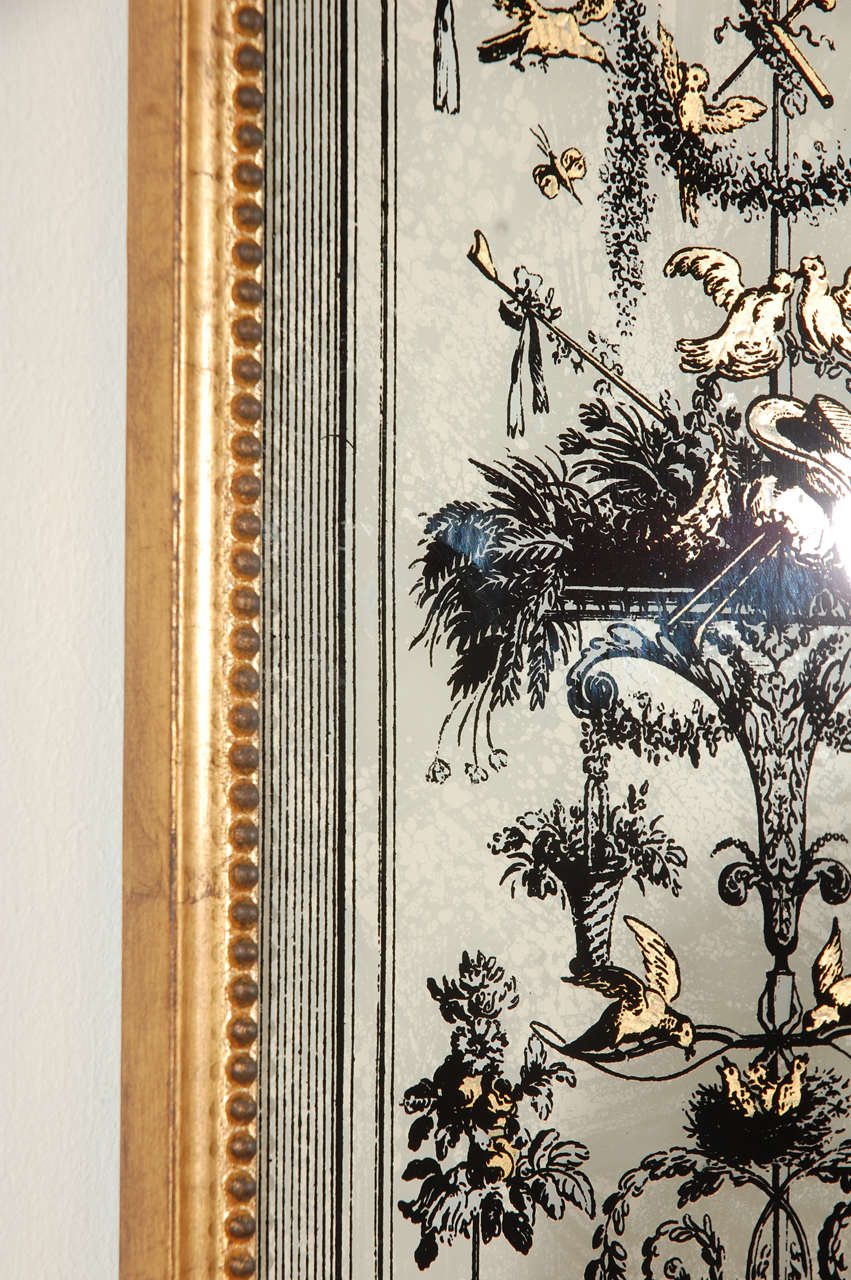 Antique French Eglomise Panel on Glass For Sale at 1stDibs