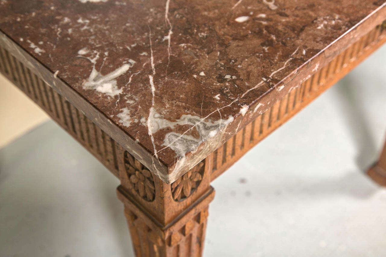 Italian Square fluted Apron and Leg Walnut Table with Siena Marble Top ...