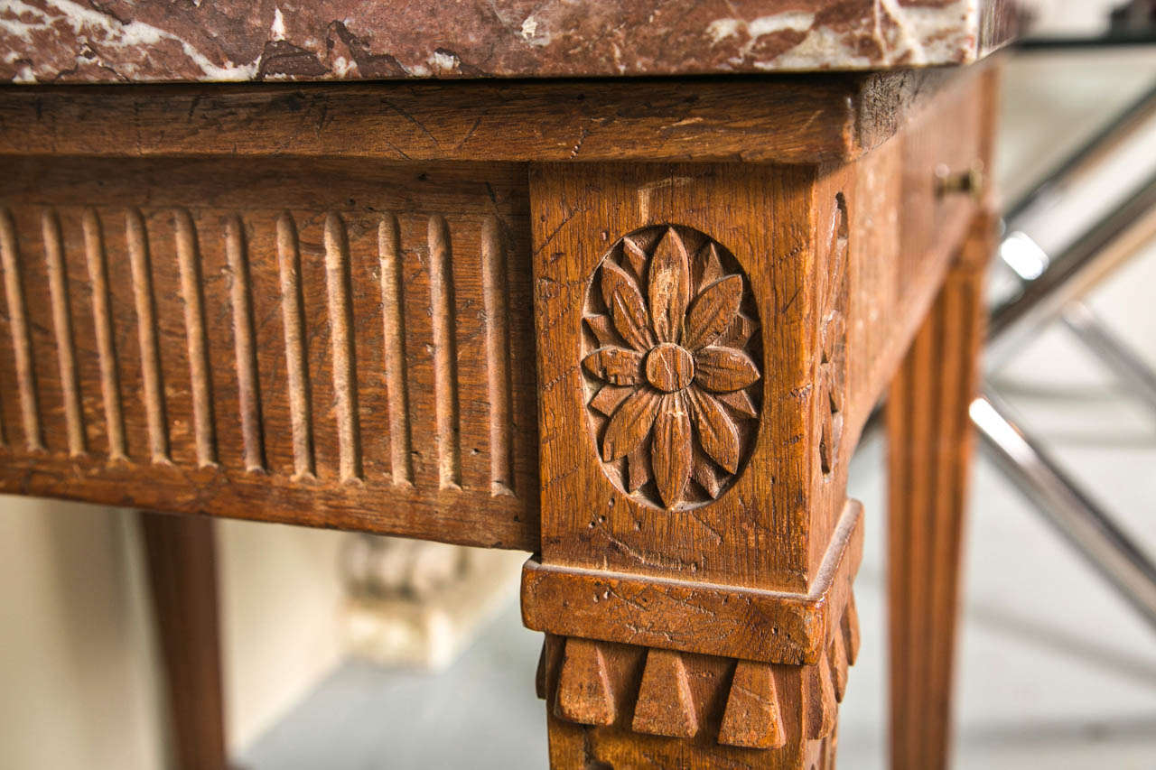 Italian Square fluted Apron and Leg Walnut Table with Siena Marble Top ...