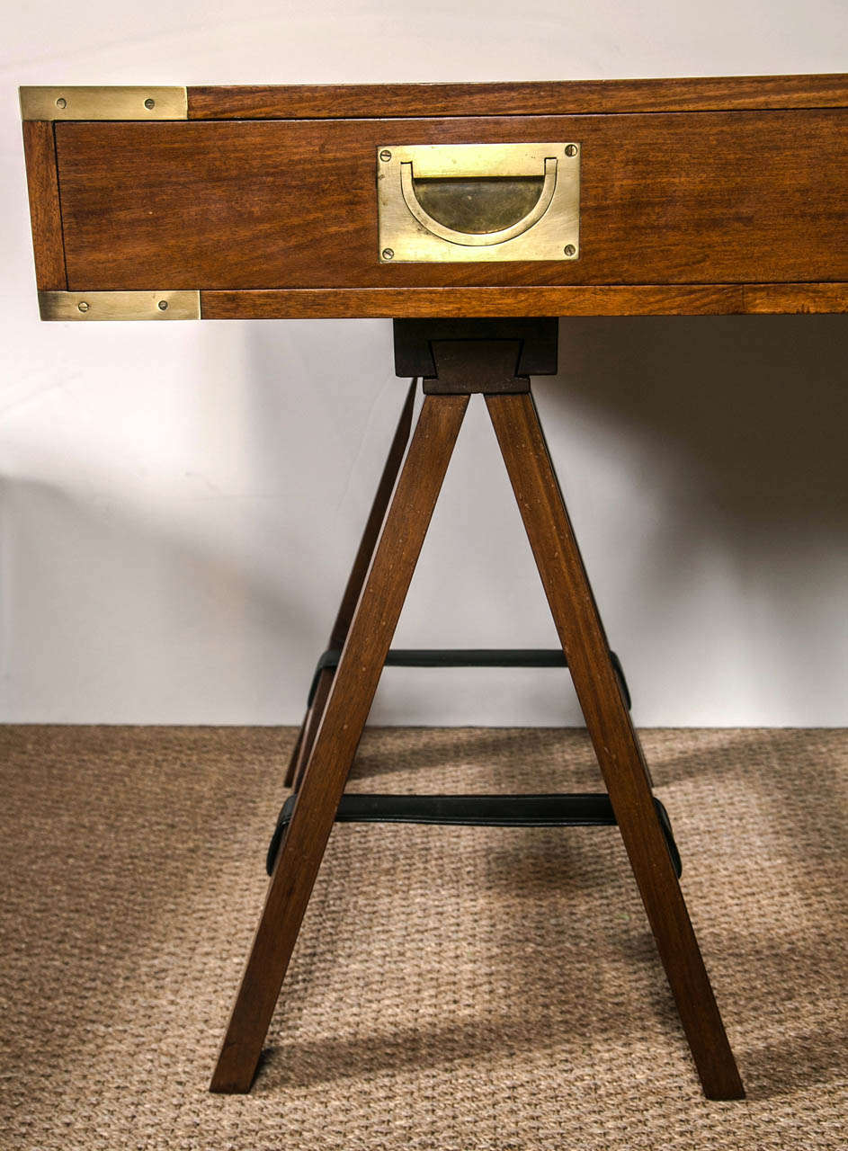 1960's Paduck Wood Campaign Desk with Brass Hardware and Leather Top at ...