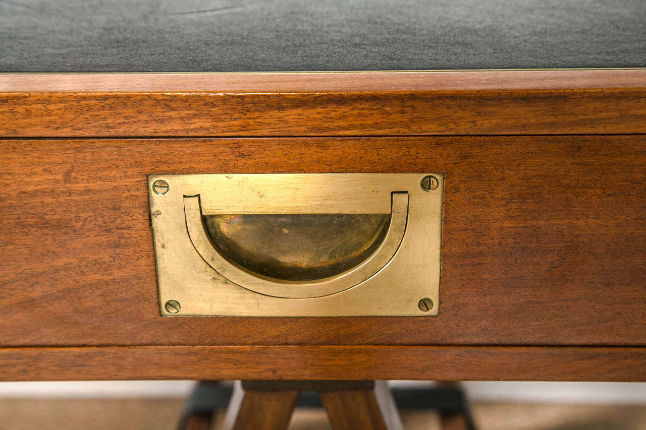 1960's Paduck Wood Campaign Desk with Brass Hardware and Leather Top at ...