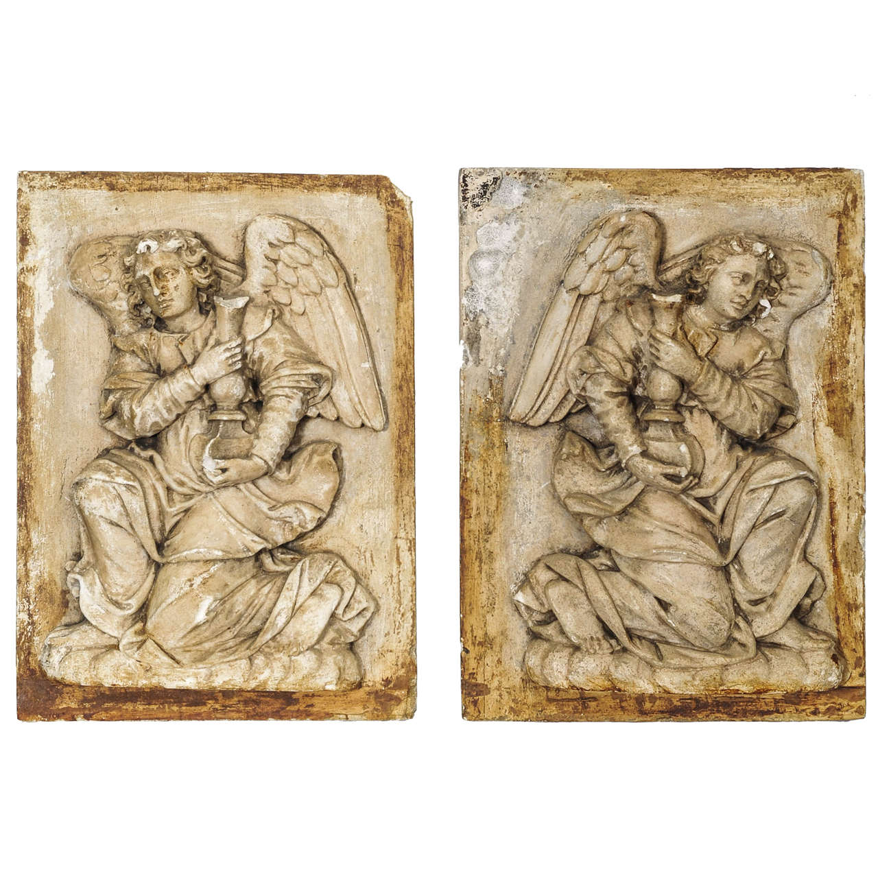 19th Century Pair of Italian Angels Bas-Relief For Sale at 1stDibs