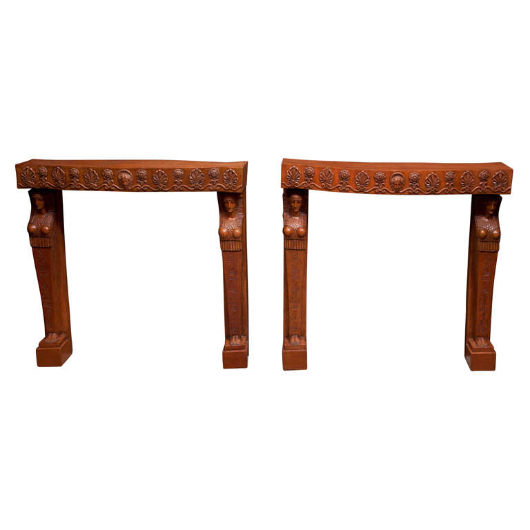 Pair Egyptian Revival Terra Cotta Console Tables For Sale at 1stDibs ...