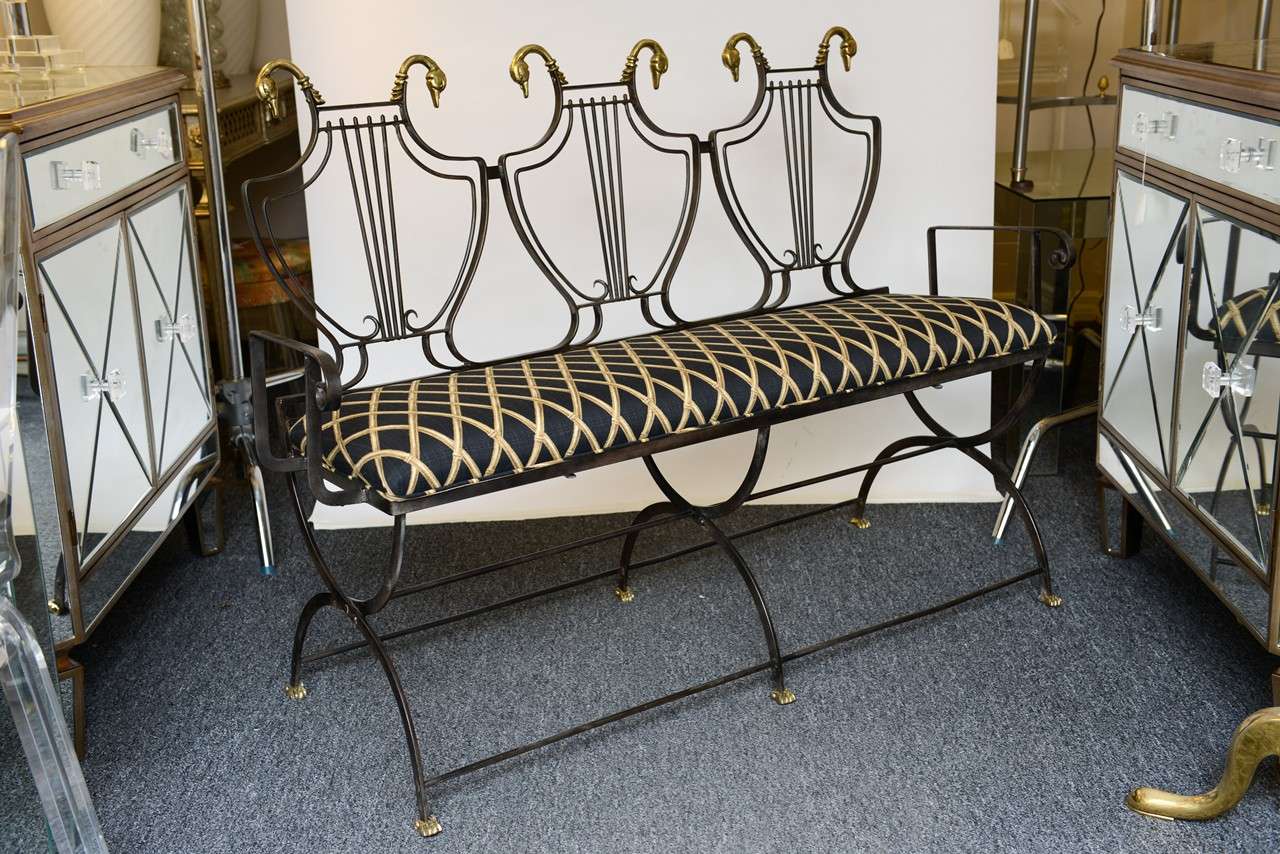 Regency Style Lyre Back Steel Bench at 1stDibs