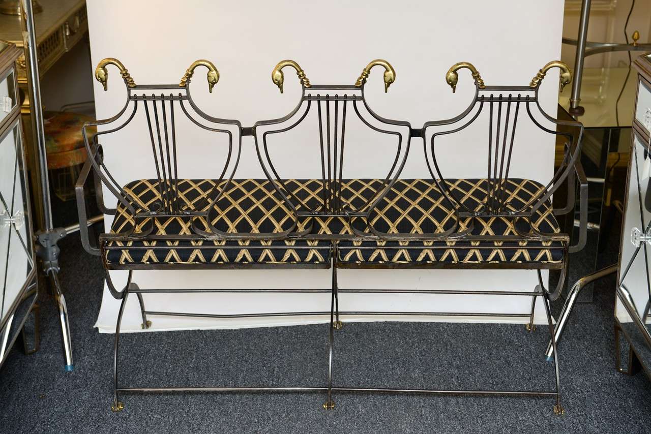 Regency Style Lyre Back Steel Bench at 1stDibs