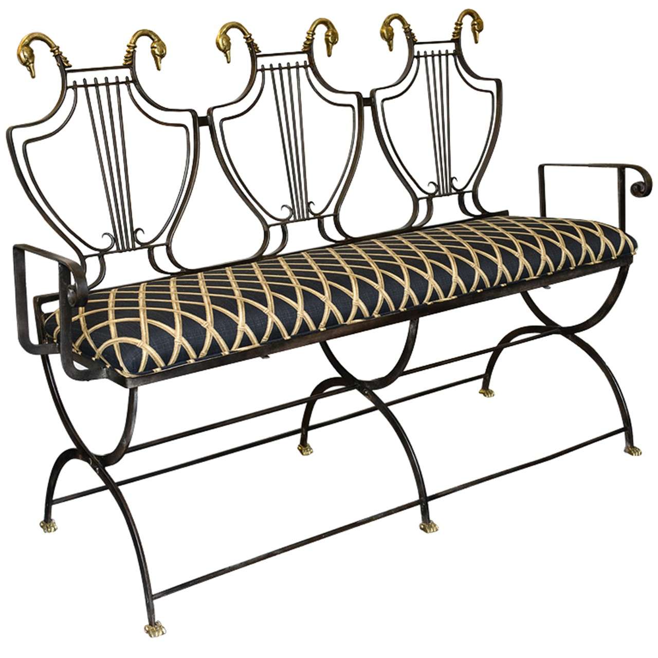 Regency Style Lyre Back Steel Bench at 1stDibs