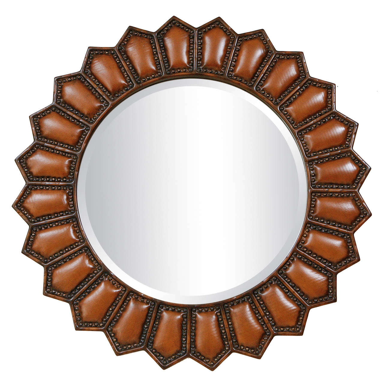 Antique Leather Framed Mirror with Brass Tacks by Baker at 1stDibs