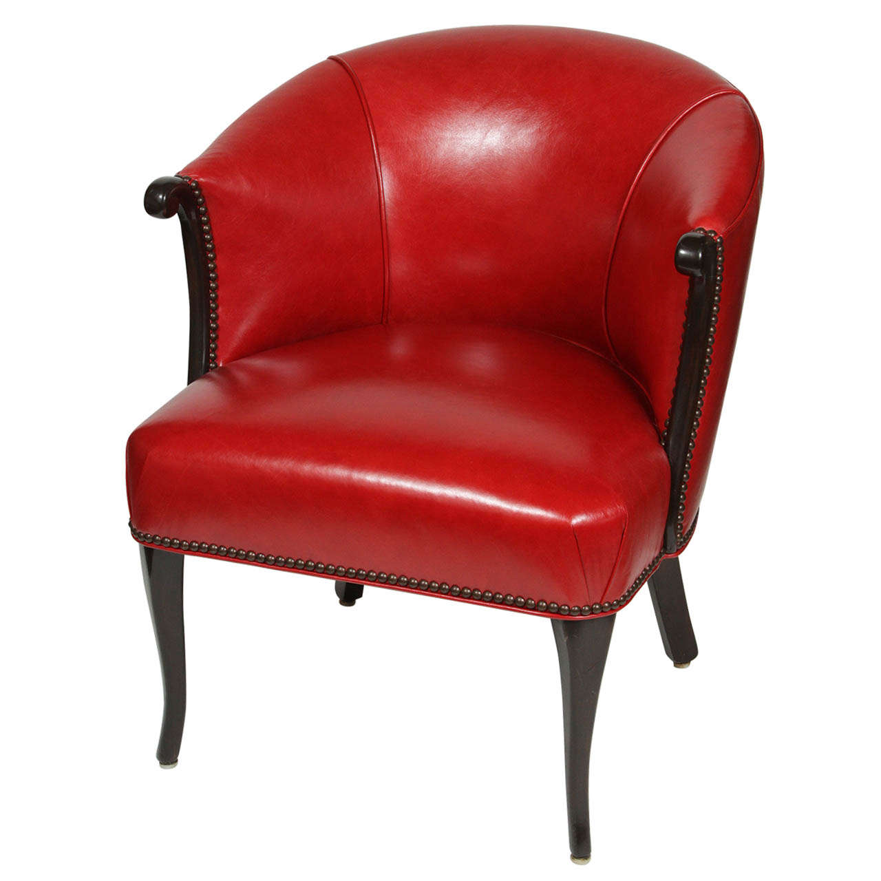 Red Leather Barrel Chair at 1stDibs