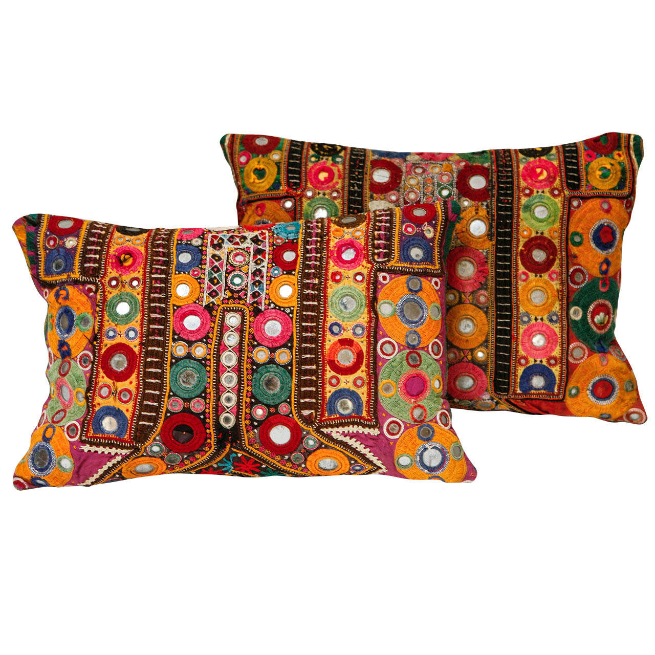 Vintage Indian Shisha Mirrorwork Pillow For Sale at 1stDibs