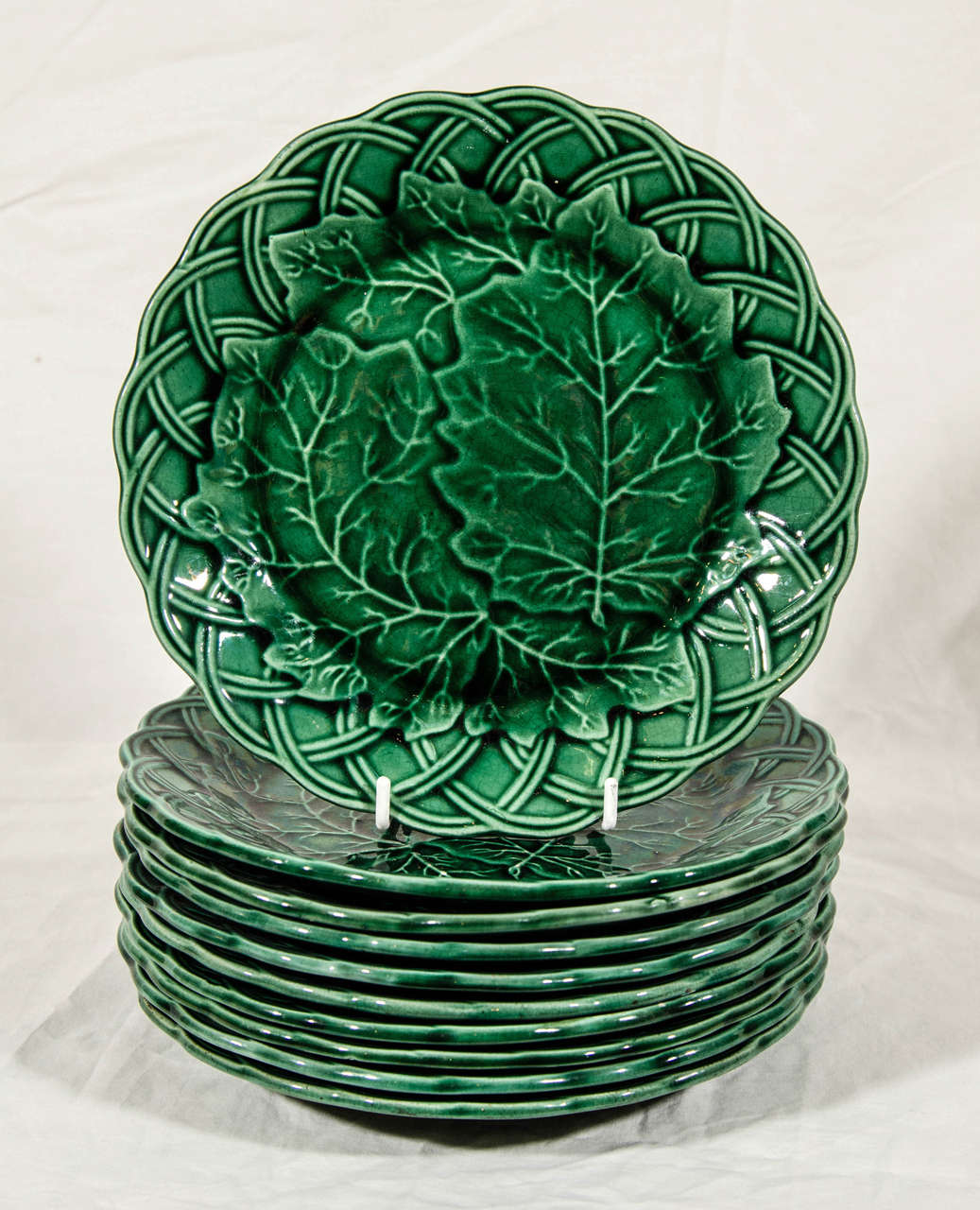 Set of Ten Antique Green Majolica Dessert Dishes at 1stDibs | antique ...