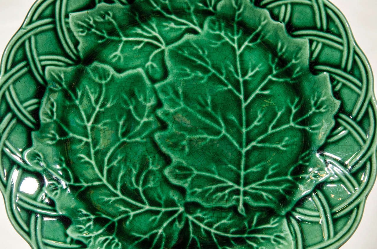 Set of Ten Antique Green Majolica Dessert Dishes at 1stDibs | antique ...