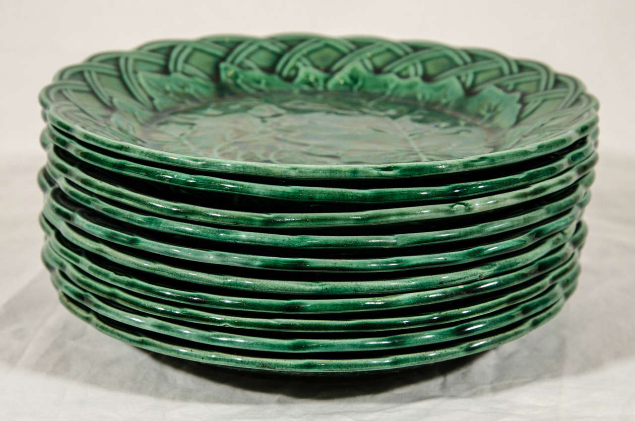 Set of Ten Antique Green Majolica Dessert Dishes at 1stDibs | antique ...